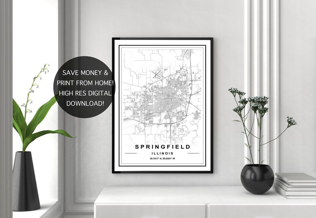 SPRINGFIELD MAP PRINT, High Res Map, Map of Springfield, Springfield ...