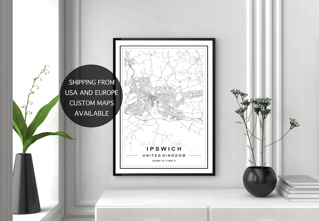 IPSWICH MAP PRINT, High Res Map, Map of Ipswich, Ipswich City Map ...