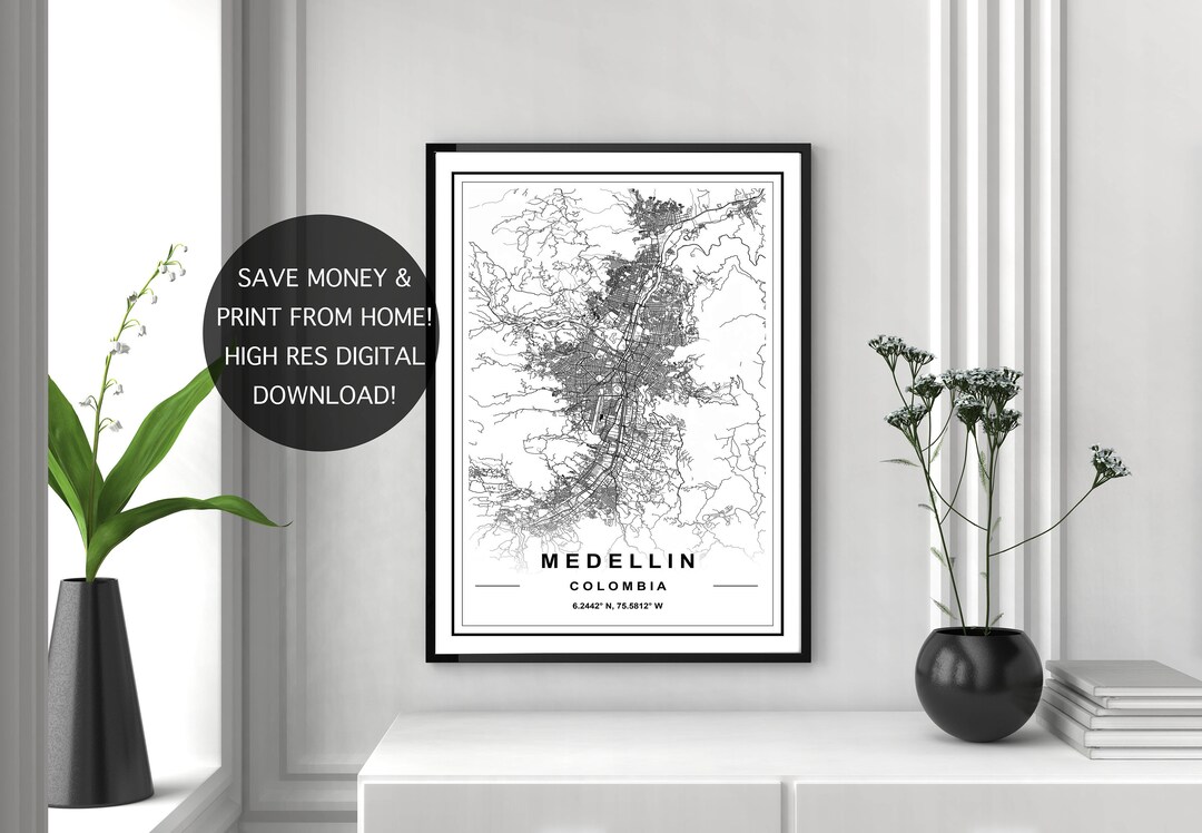 MEDELLIN MAP PRINT, High Res Download Map, Map of Medellin, Medellin ...