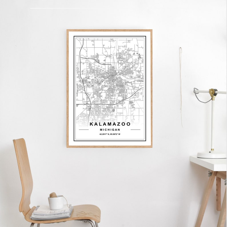 KALAMAZOO MAP PRINT High Res Map Map of Kalamazoo Kalamazoo - Etsy