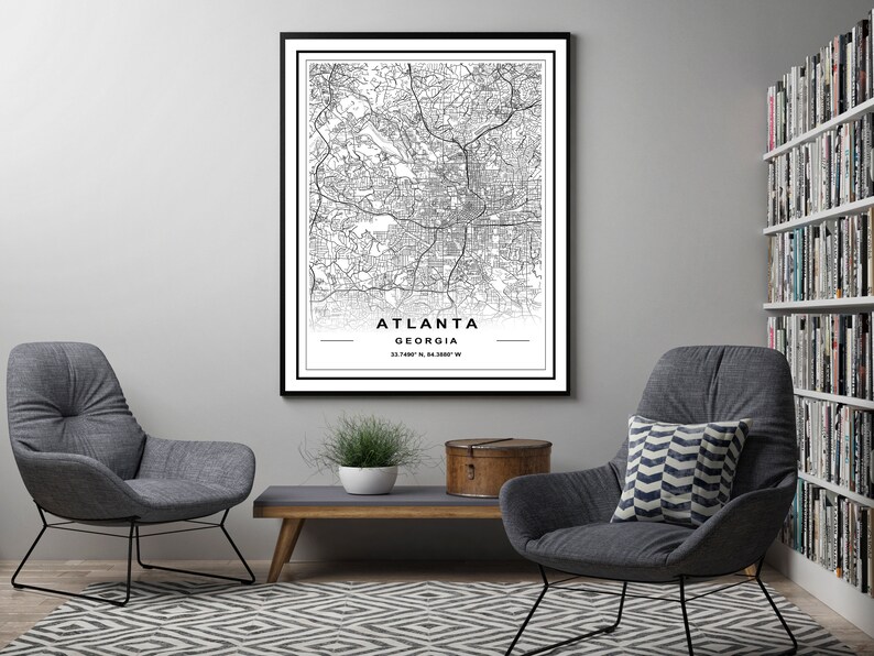 ATLANTA MAP PRINT High Res Map Map of Atlanta Atlanta City | Etsy