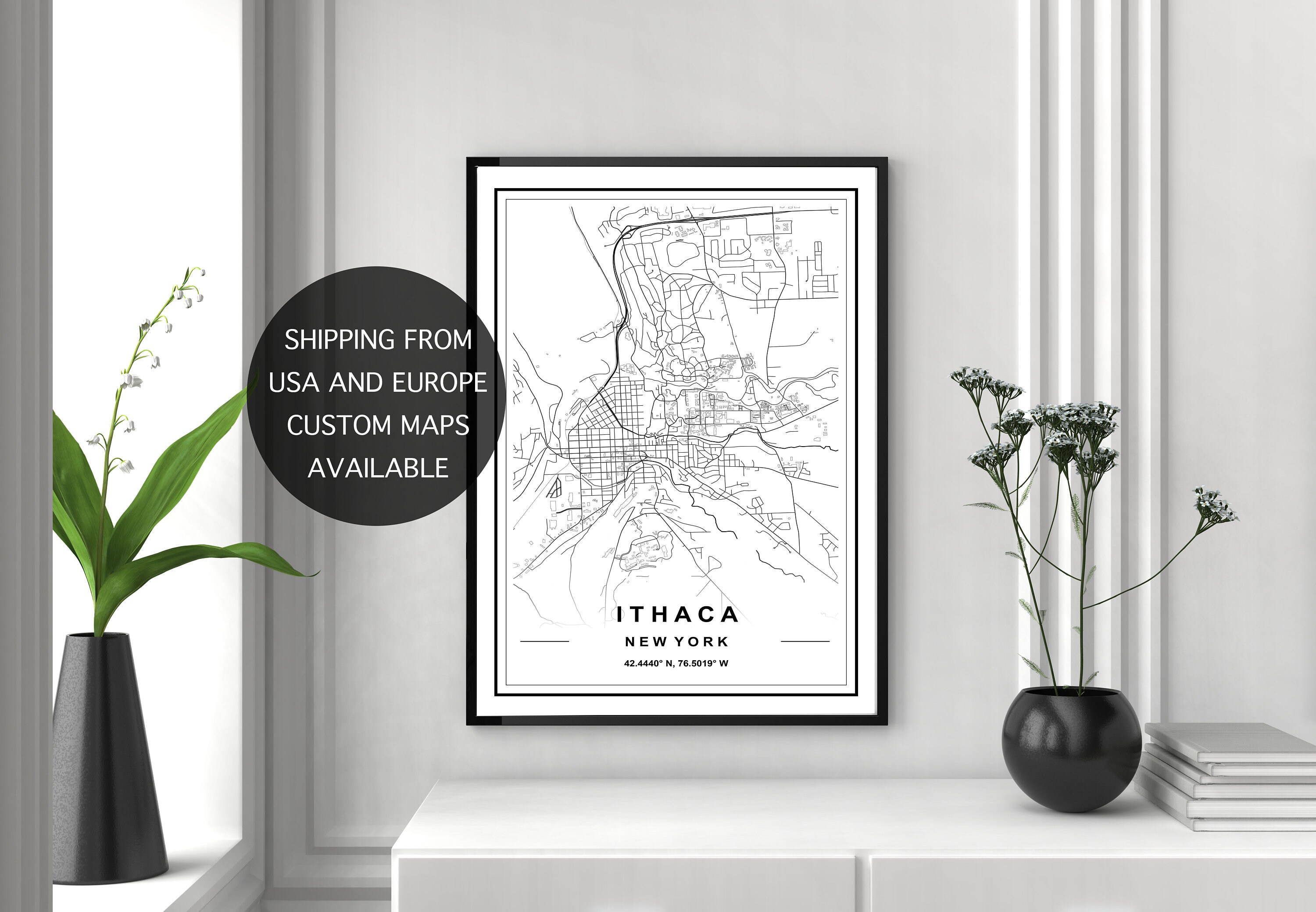 ITHACA MAP PRINT, High Res Map, Map of Ithaca, Ithaca City Map, Ithaca ...