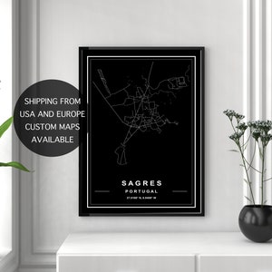 SAGRES MAP PRINT, High Res Mappa, Mappa di Sagres, Mappa della città di ...