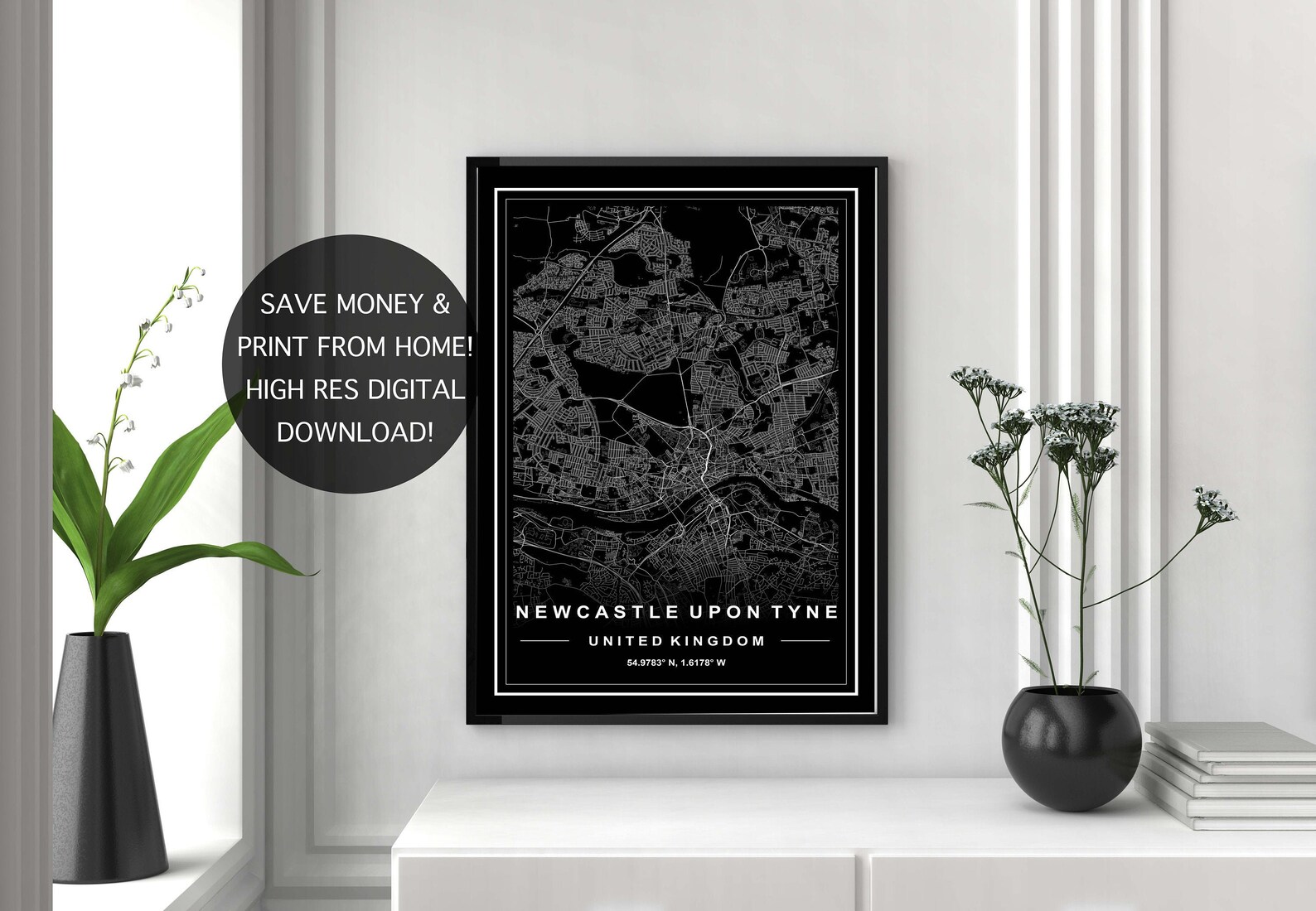 NEWCASTLE MAP PRINT, High Res Map, Map of Newcastle Upon Tyne ...