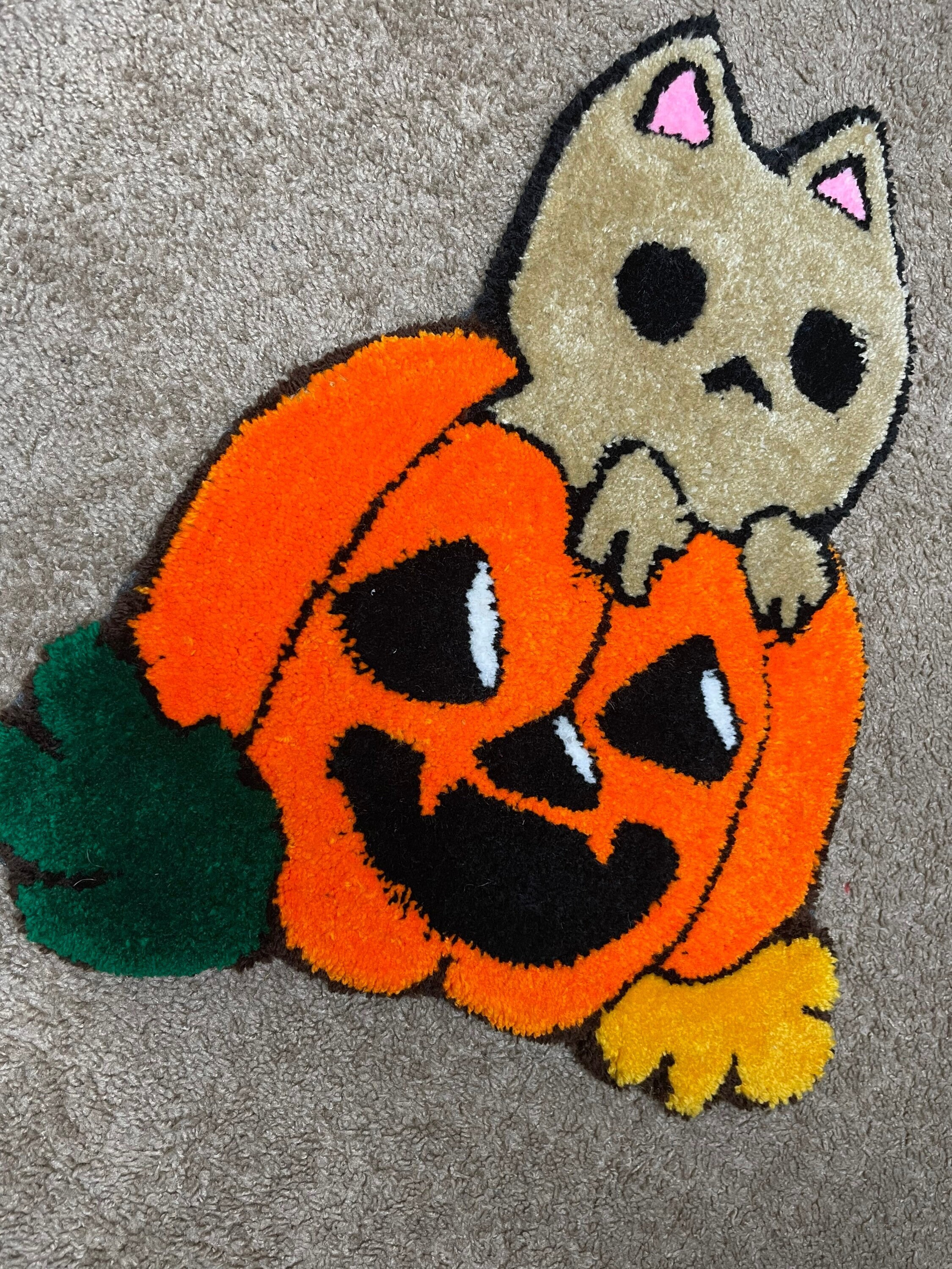 Hand Tufted Kitty Pumpkin Rug - Etsy