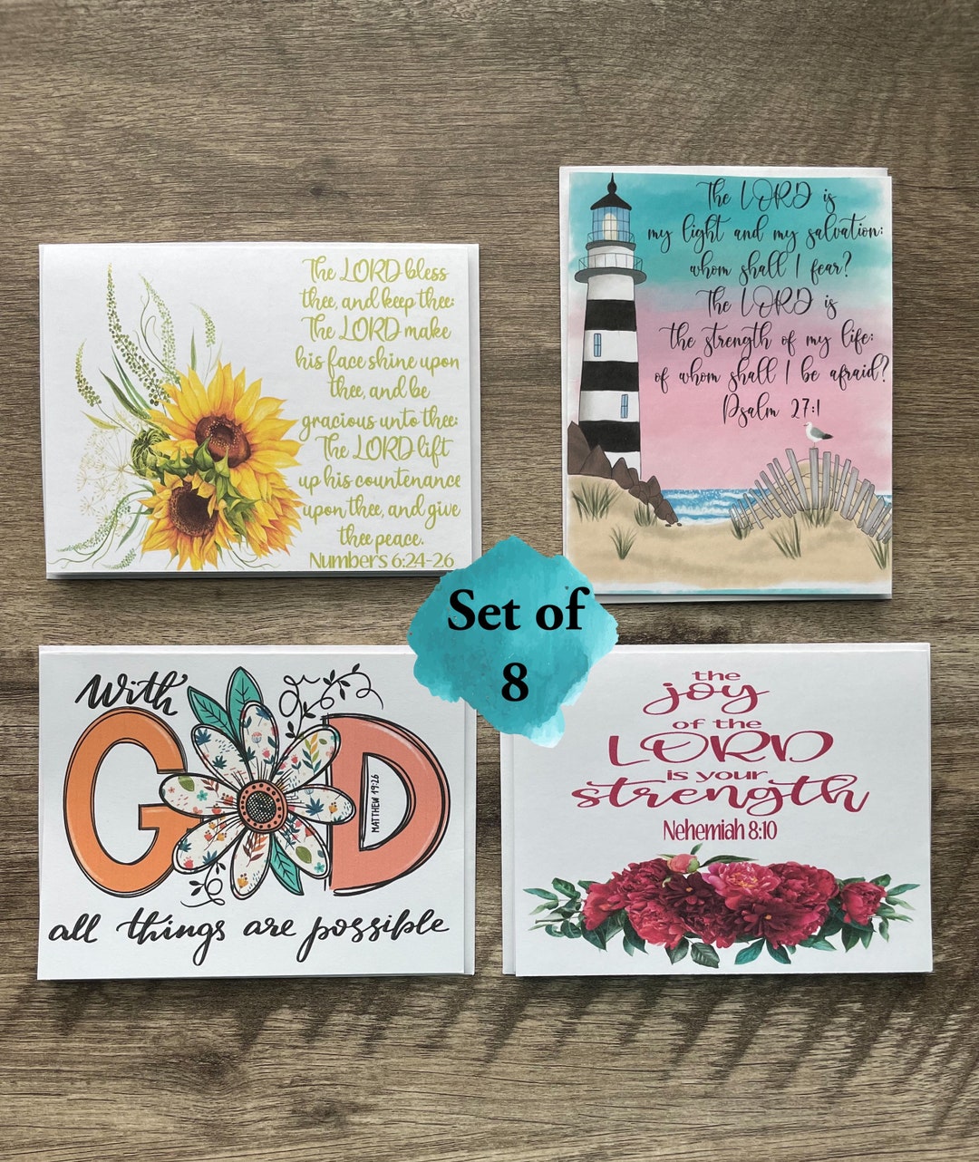 Set of 8 Bible Verse Scripture Greeting Cards, Christian Greeting Cards ...