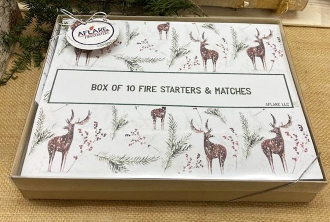 Set 10 WINTER DEER FIRESTARTERS, Firestarter Gift Box, Indoor Woodstove Fireplace Fire Starters ...