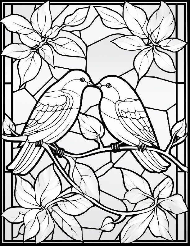 Stained Glass Birds Coloring Book for Adults - A Tranquil Journey ...