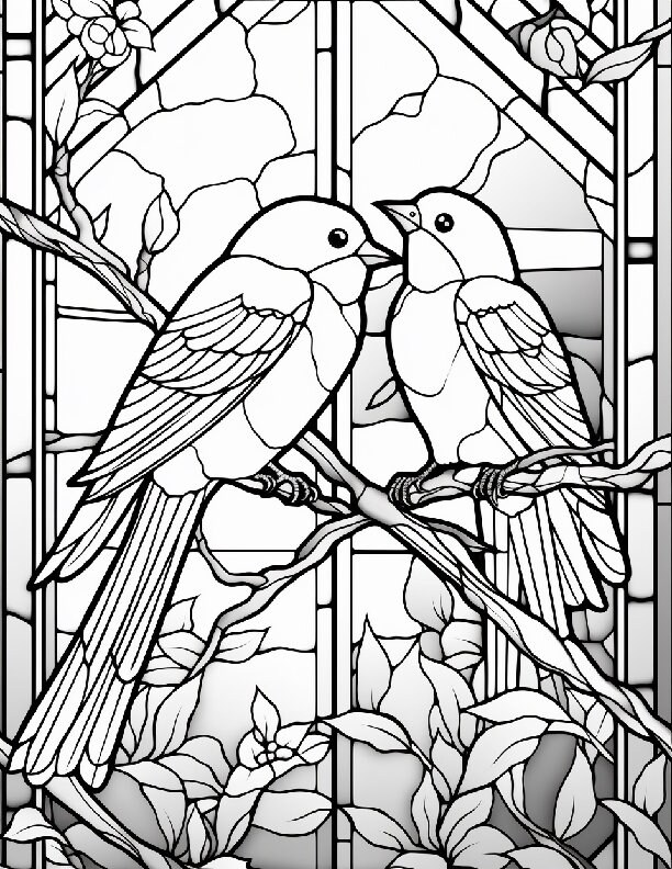 Stained Glass Birds Coloring Book for Adults - A Tranquil Journey ...