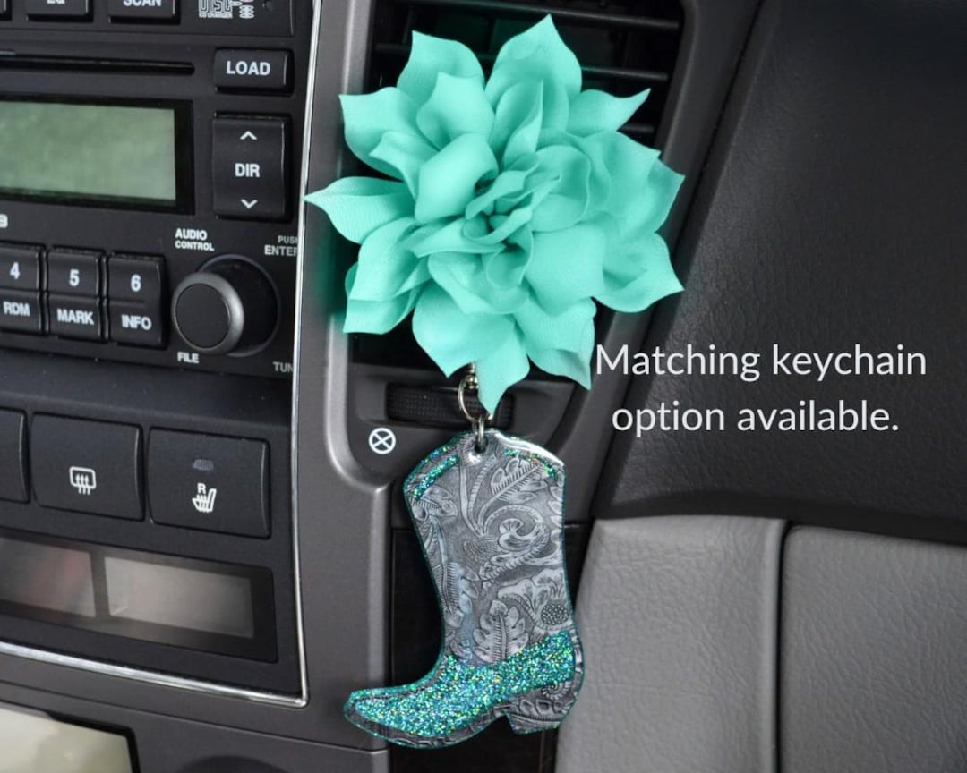 Cowgirl Boot Car Vent Clip With Cow Ear Tag Key Chain Option, Black ...