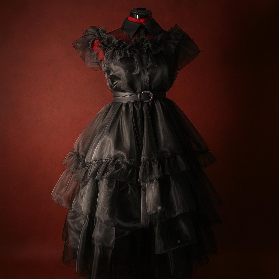 Gothic Black Ruffle Dress With Sheer Organza | Halloween Witch Costume ...