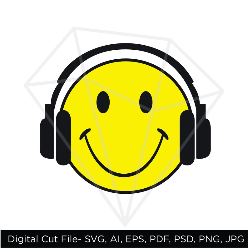 Smiley Face With Headphones/ Smiley Emoji SVG PNG Cricut Silhouette ...