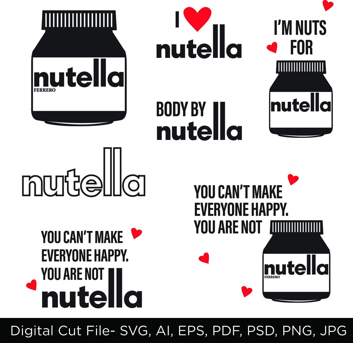 Nutella Jar SVG PNG Bundle / Nutella Lover Printable Cricut Silhouette ...