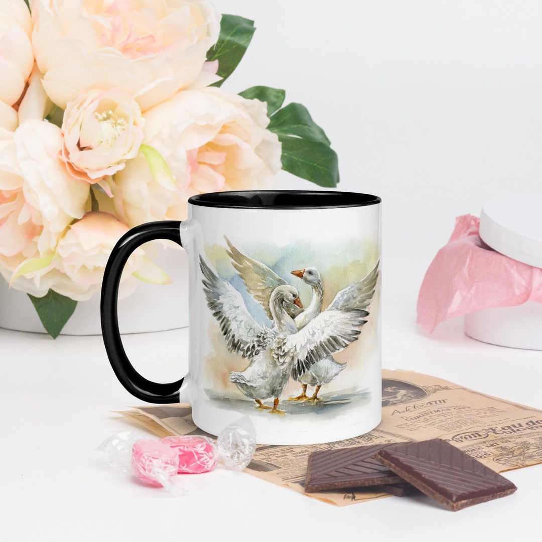 Dancing Geese Art Mug | Personalized Watercolor Coffee Cup | Whimsical ...