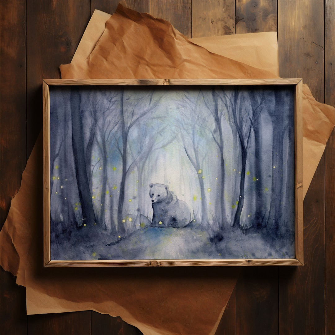 Fireflies and Bear Nursery Wall Art Magical Enchanted Forest Perfect ...