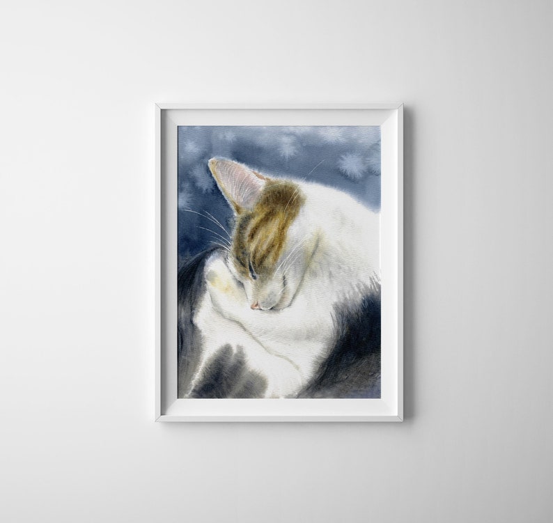 Cat Watercolor Wall Art Sleeping Cat Painting Print - Etsy