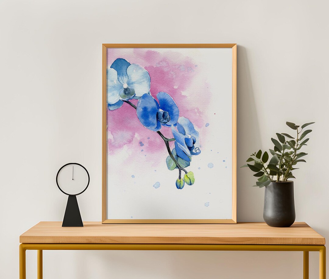 Blue Orchid Flowers Watercolor Painting Wall Art Prints Modern Wall ...