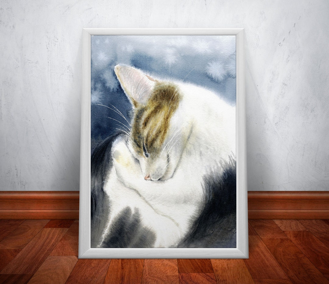 Cat Watercolor Wall Art Sleeping Cat Painting Print - Etsy