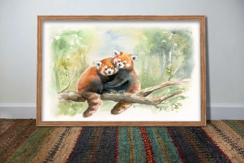 Romantic Red Pandas Watercolor Painting Print, Anniversary Gift - Etsy