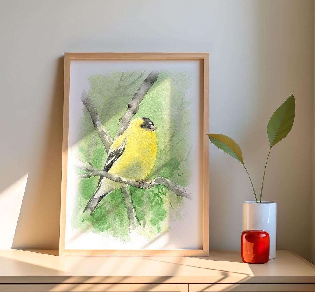 Yellow Bird Print From My Watercolor Painting Wall Art Bird Home Office ...