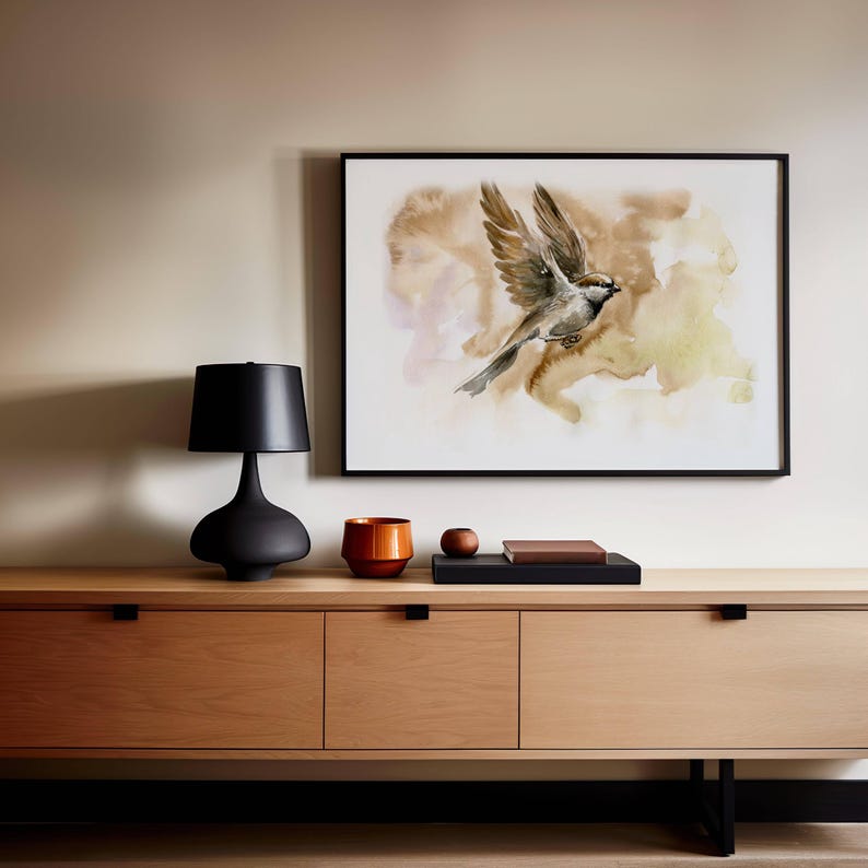 Flying Sparrow Watercolor Painting Print Bird Wall Art - Etsy
