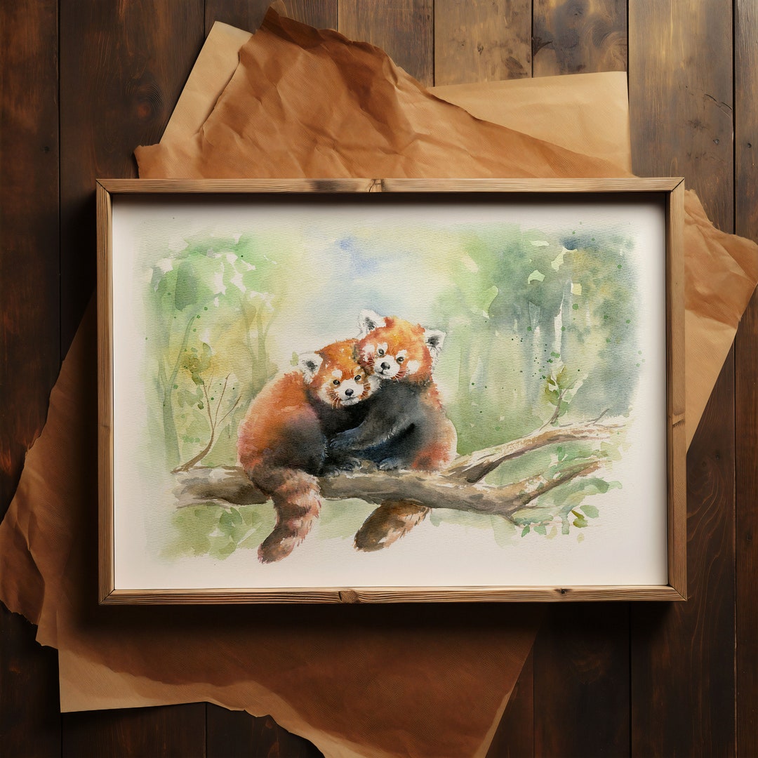Romantic Red Pandas Print Gift Idea for Red Panda Lovers by Robine Art ...