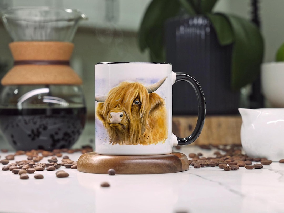 Highland Cow Ceramic Mug | Personalized Watercolor Farmhouse Decor ...