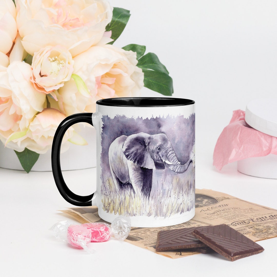 Blue Elephant Watercolor Mug | Personalized Safari Coffee Cup | Unique ...