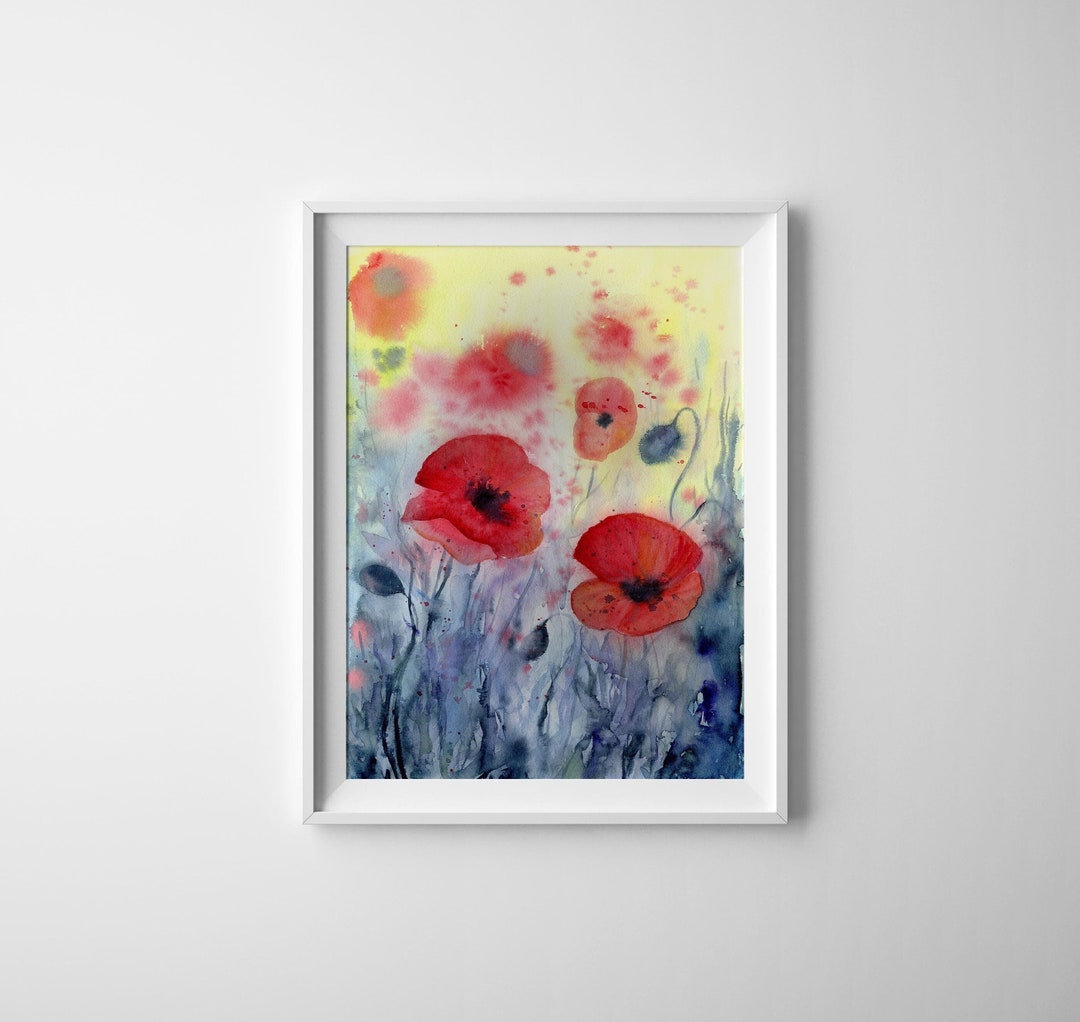 Poppy Flowers Wall Art Watercolor Painting Prints - Etsy