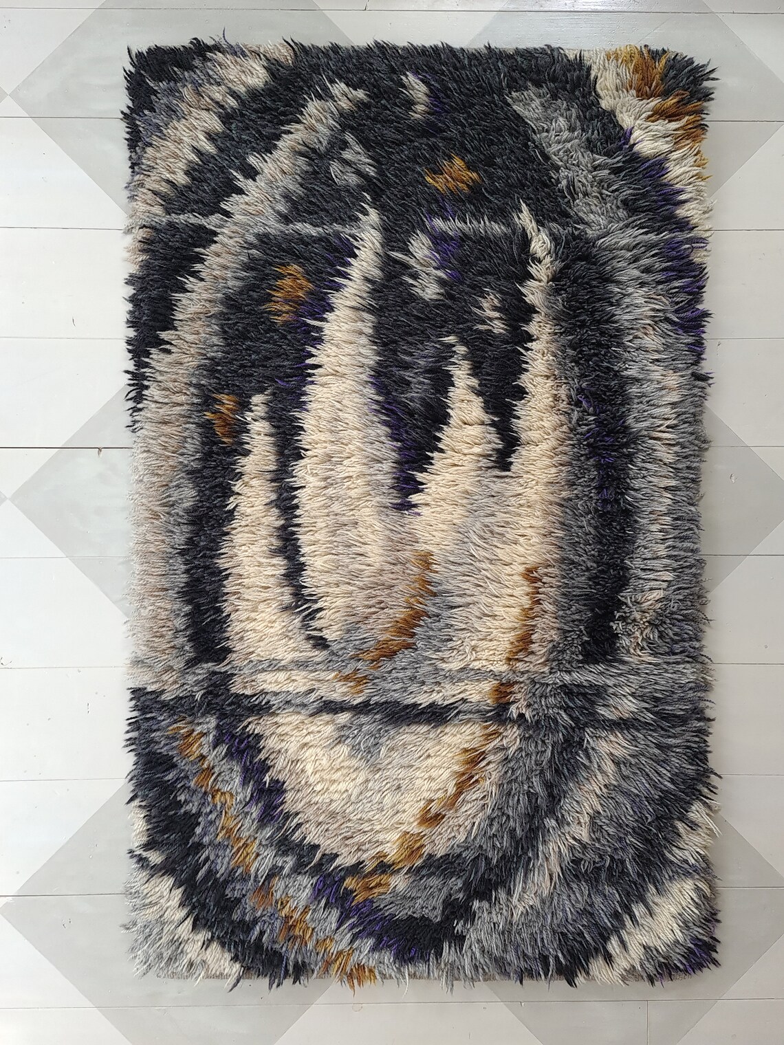 Beautiful Handmade Wool Rya Rug blåmussla Designed - Etsy