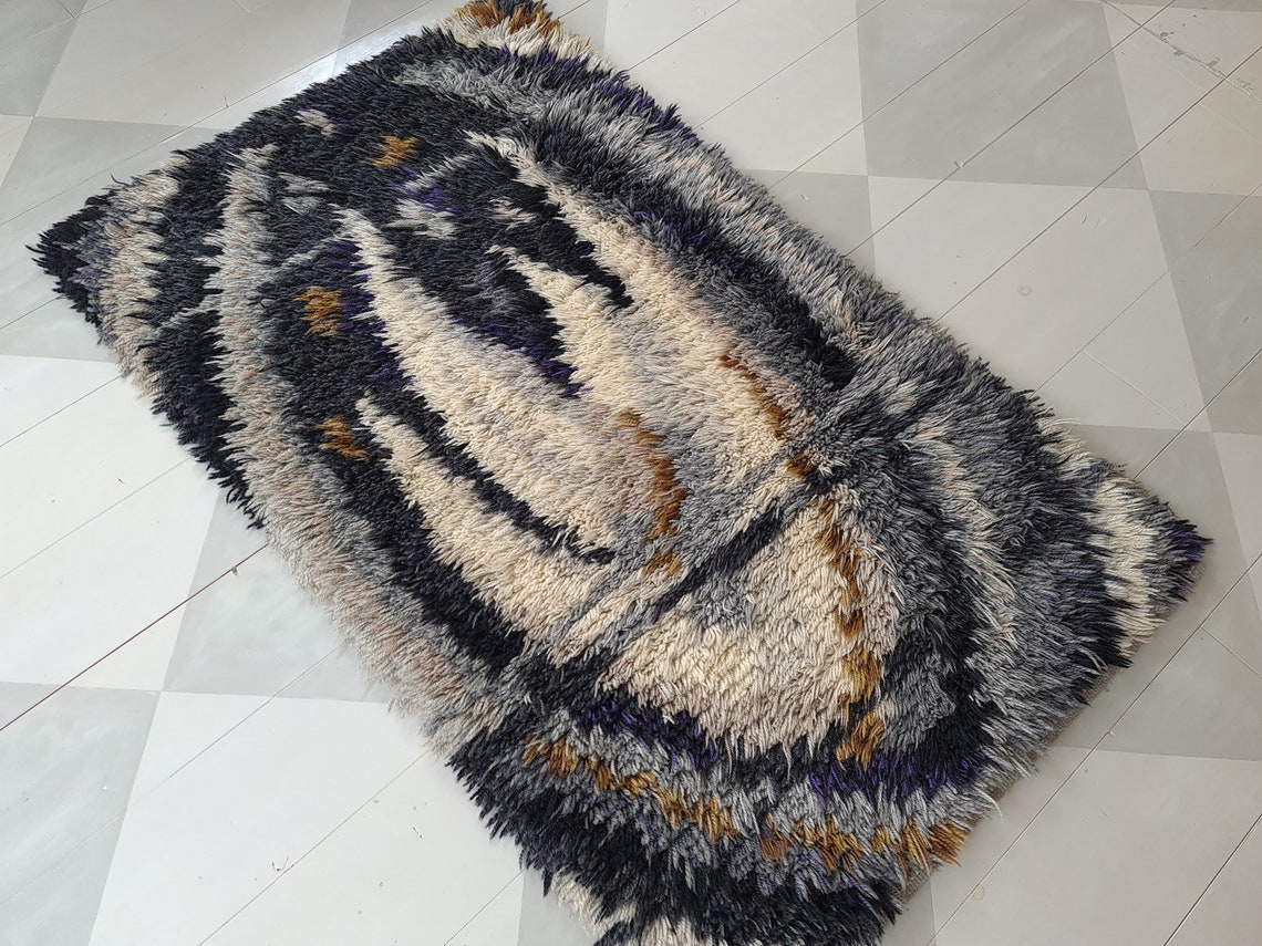 Beautiful Handmade Wool Rya Rug blåmussla Designed - Etsy
