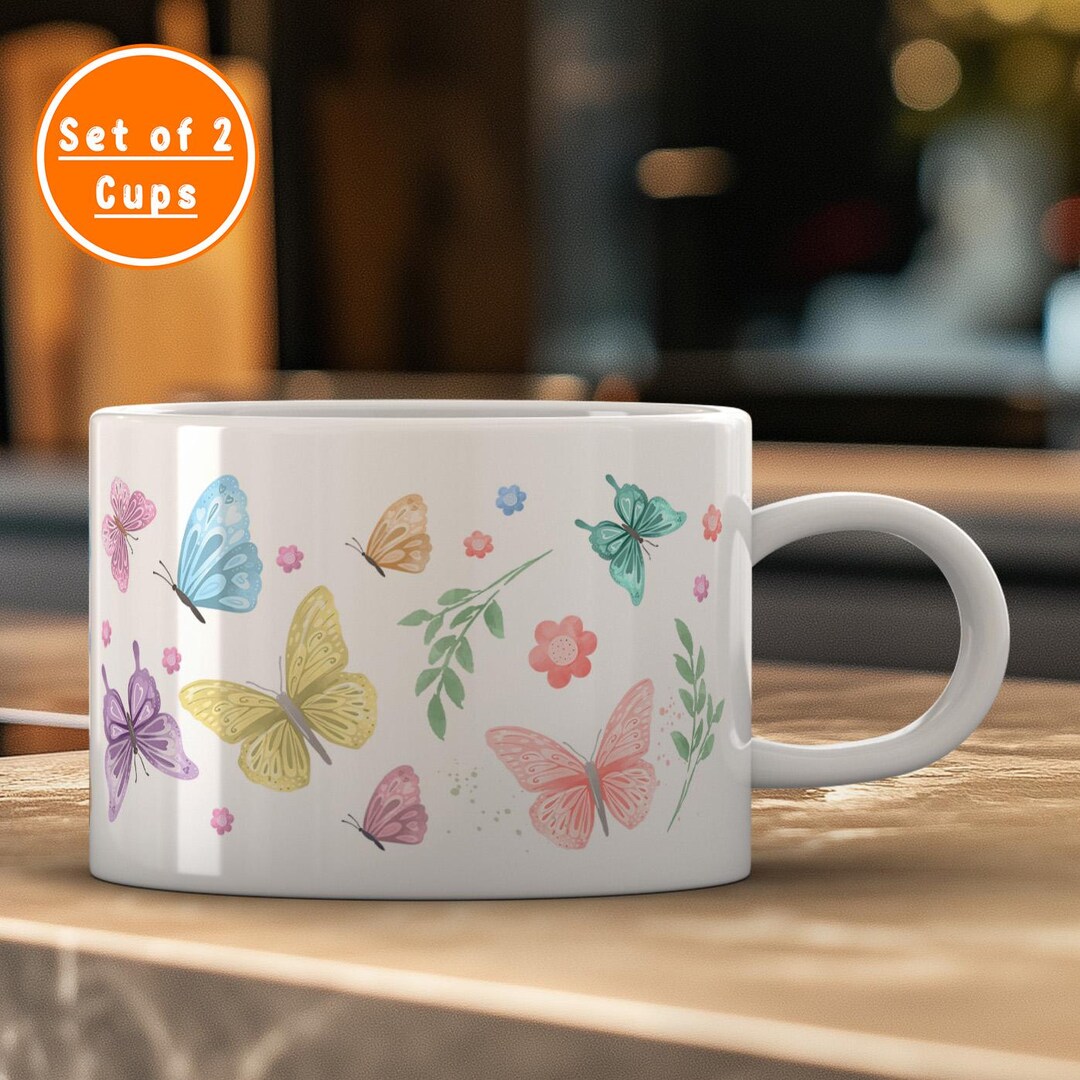Set of 2 Butterflies Espresso Cups, Butterflies Coffee Mugs ...
