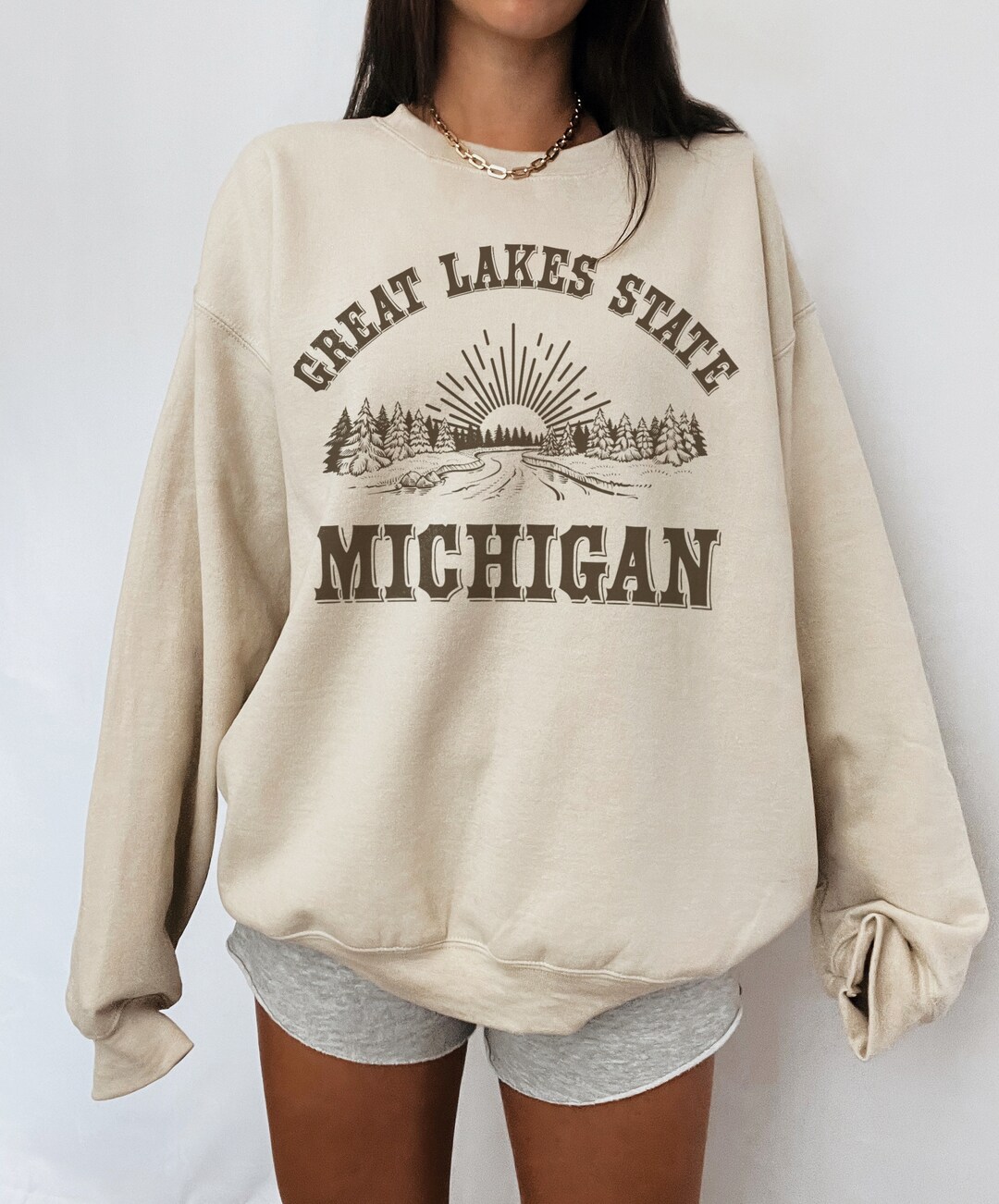 Michigan Sweatshirt Great Lakes Crewneck State Shirt Preppy Clothing ...