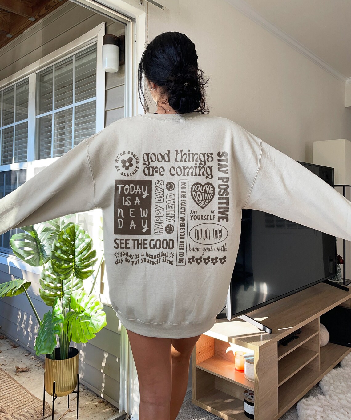 Positive Quotes Crew Neck Sweatshirt Trendy Sweatshirt Cute Crewnecks ...
