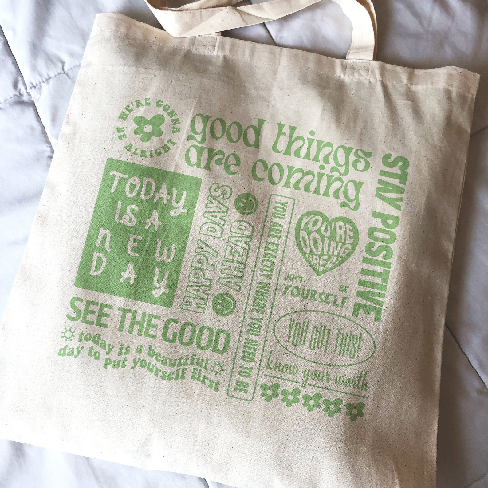 Positive Quotes Cute Tote Bag Trendy Tote Bag Cute Tote Bags Canvas ...