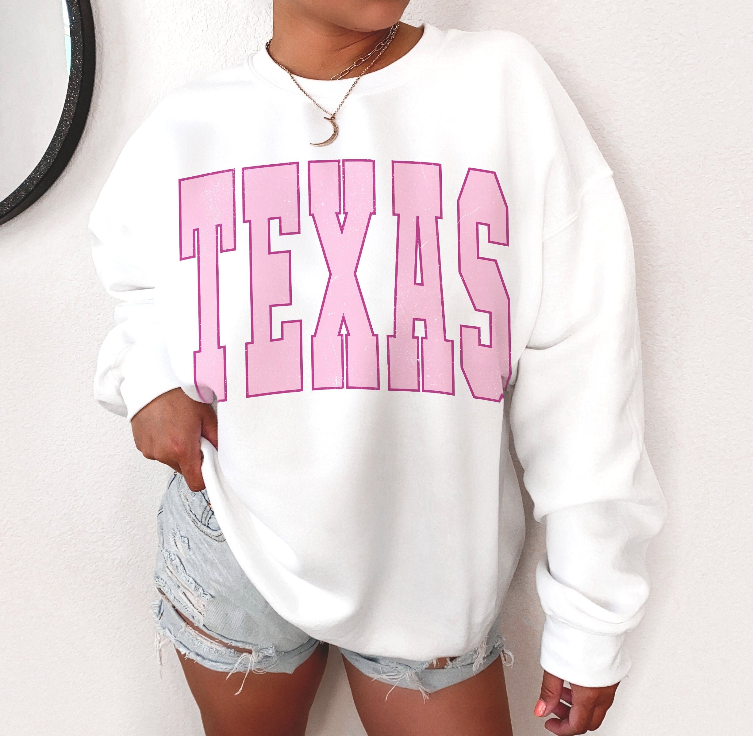 Pink Texas Crew Neck Sweatshirt Austin Texas Preppy Sweatshirt | Etsy