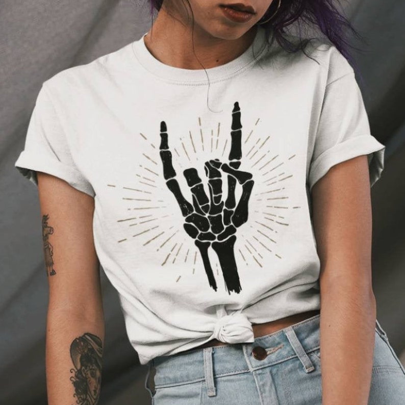 Rock On Skeleton Hand Shirt Skeleton Hands Shirt Funny | Etsy