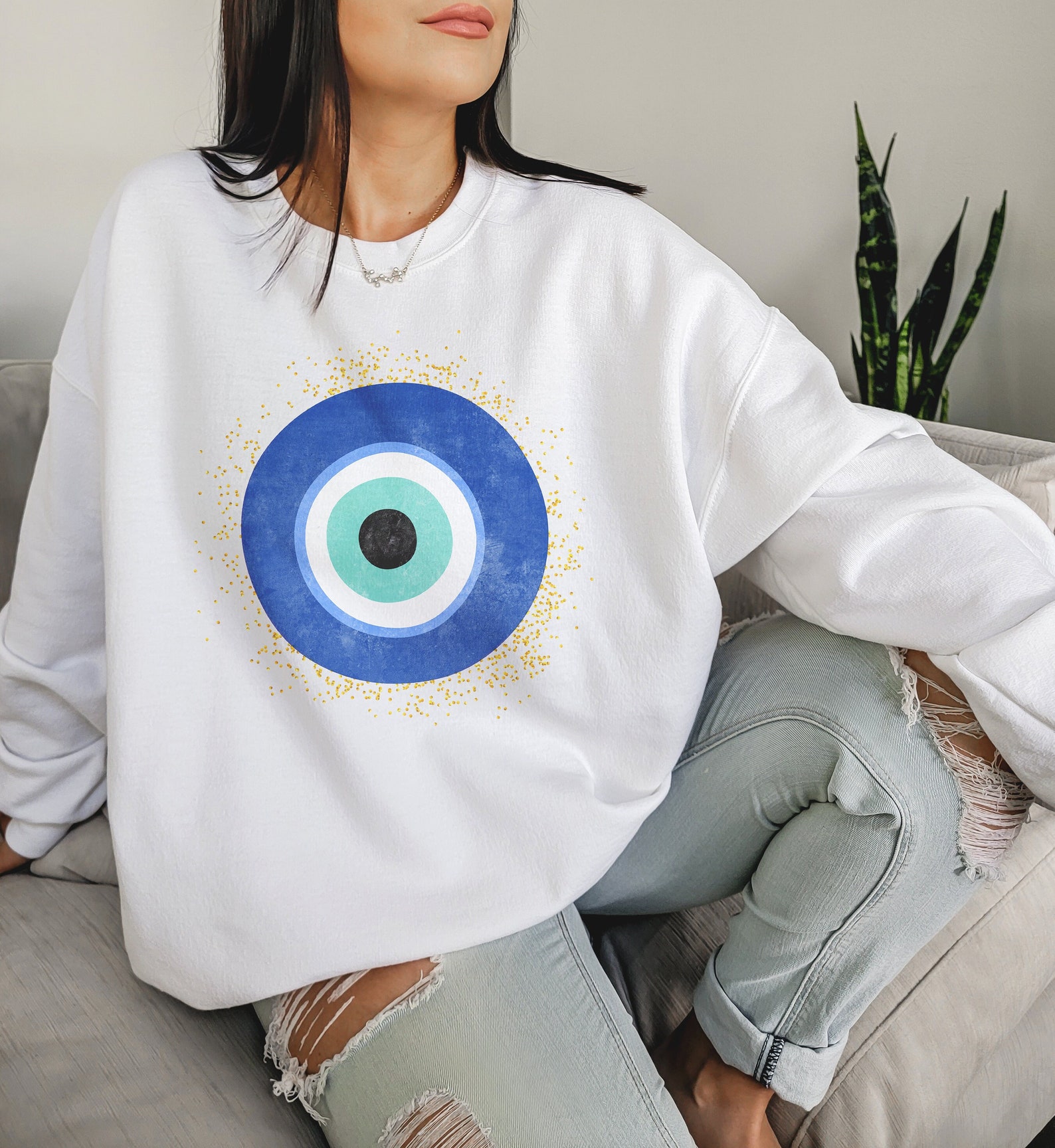Evil Eye Sweatshirt Aesthetic Sweatshirt Crew Neck Sweatshirt | Etsy