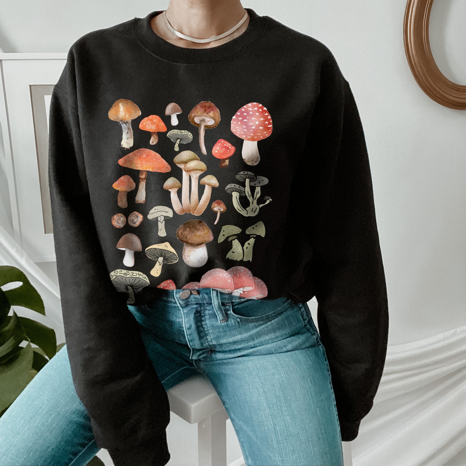 Mushroom Shirt Cottagecore Clothing Mushroom Print Crew Neck - Etsy