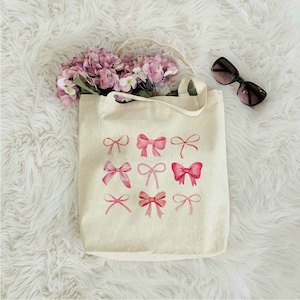 Ribbon Bow Tote Bag Coquette Bachelorette Bridesmaid Gifts Girly Pink ...
