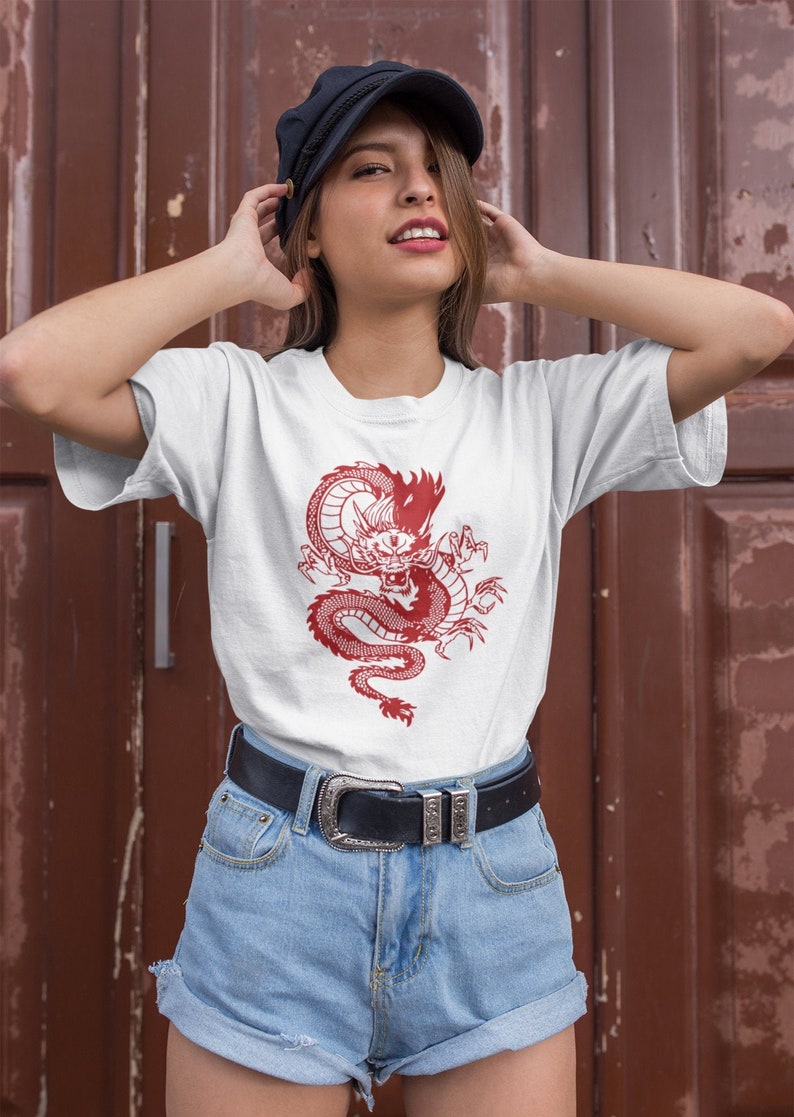Camisa De Dragón Chino Camisa De Dragón Rojo Arte Chino Etsy
