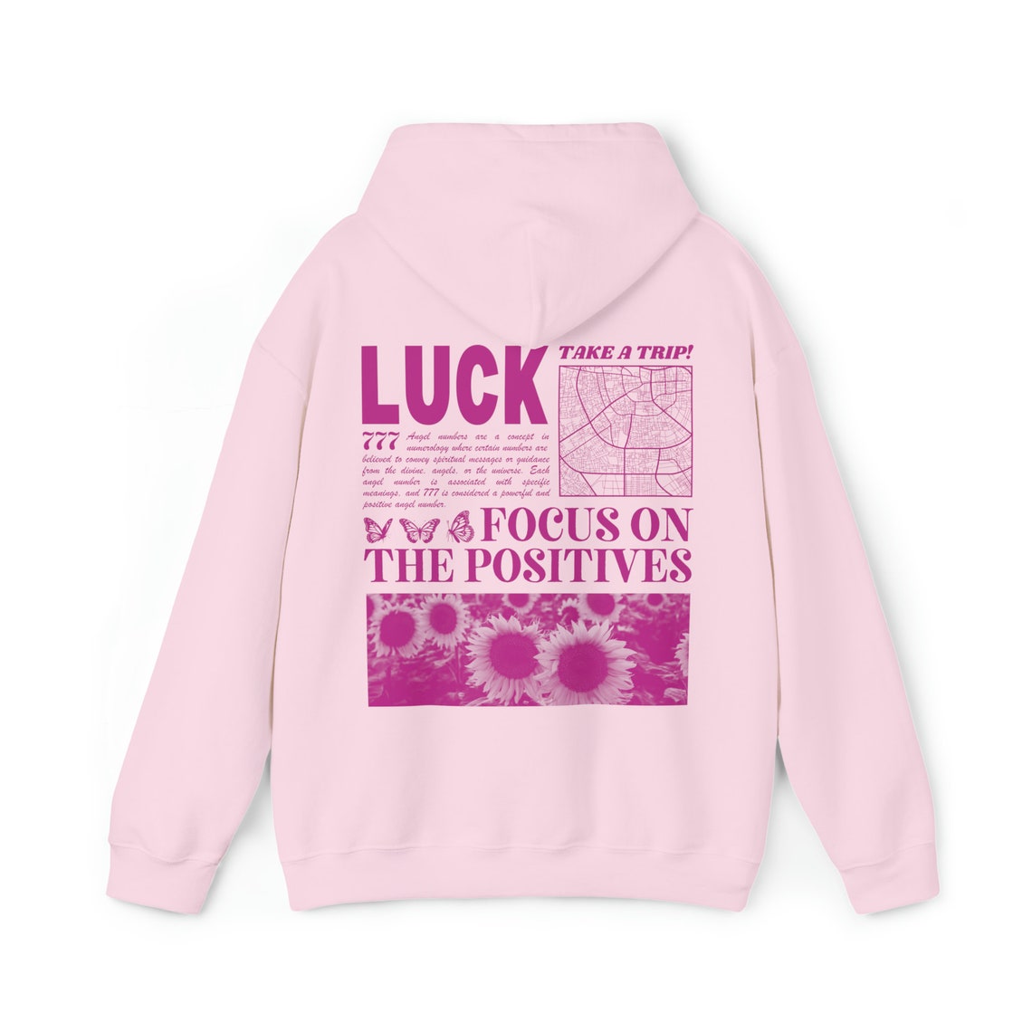 777 Luck Hoodie Pink Positive Quotes Aesthetic Trendy Sweatshirt Mental ...