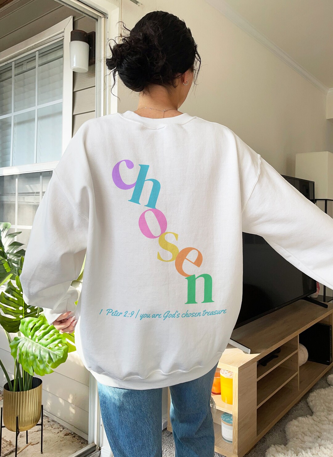 Chosen Bible Verse Crew Neck Sweatshirt Colorful Sweatshirt Christian ...