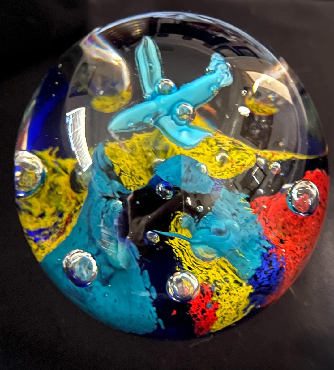 Murano Style Ocean Bottom Paperweight W/dolphin - Etsy