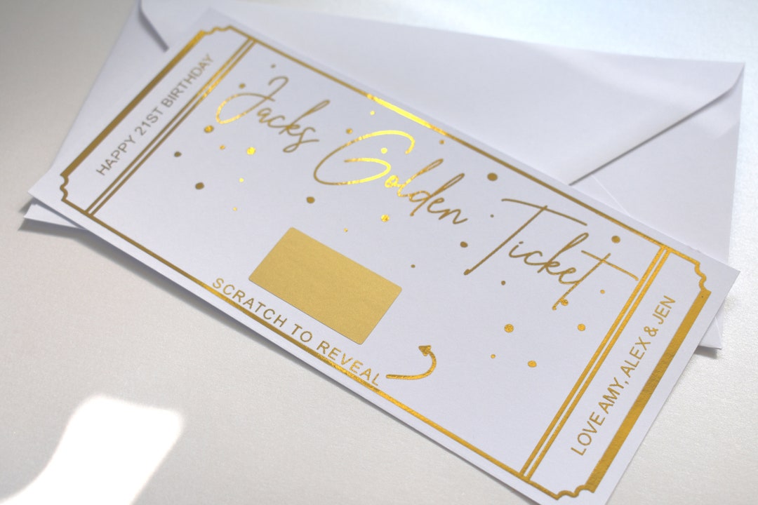 Foiled Ticket Birthday Scratch Card, Voucher, Personalised Golden ...