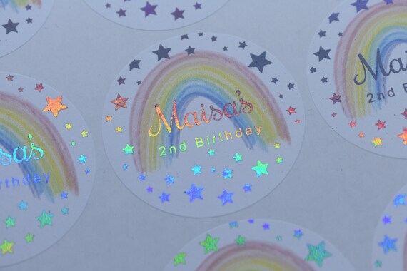 Personalised Foiled Happy Birthday Rainbow Stickers Party Bag - Etsy UK