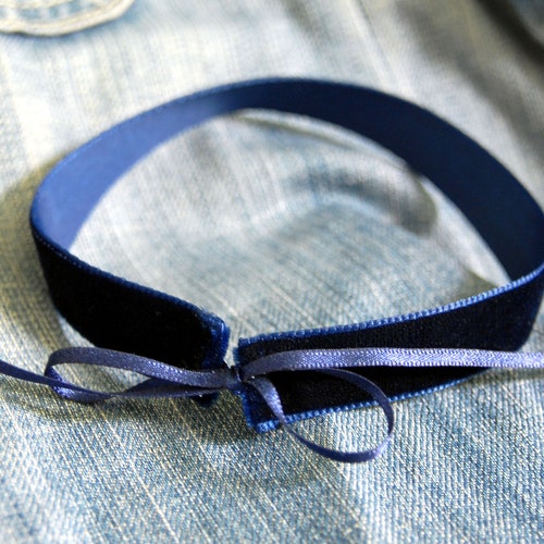 NAVY Velvet Choker Dark Blue Velvet Choker With Satin - Etsy