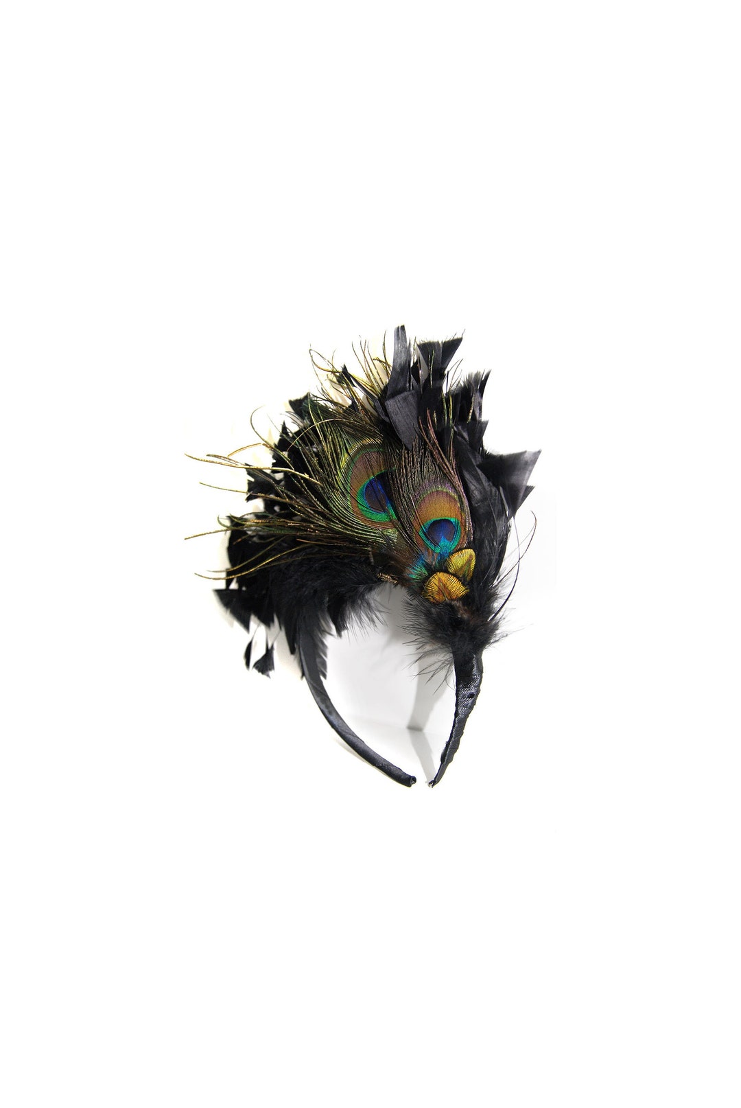 EYES - Opulent, Black Satin-covered Rooster Feather Headband ...