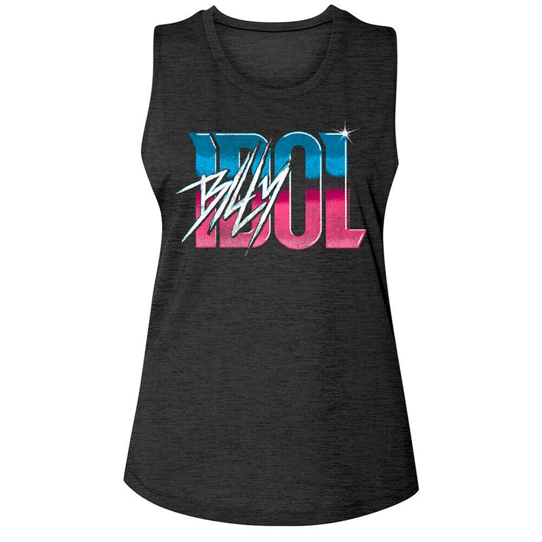 Billy Idol Tank Top 80's Chrome Idol Logo Women's Black Sleeveless Tee ...