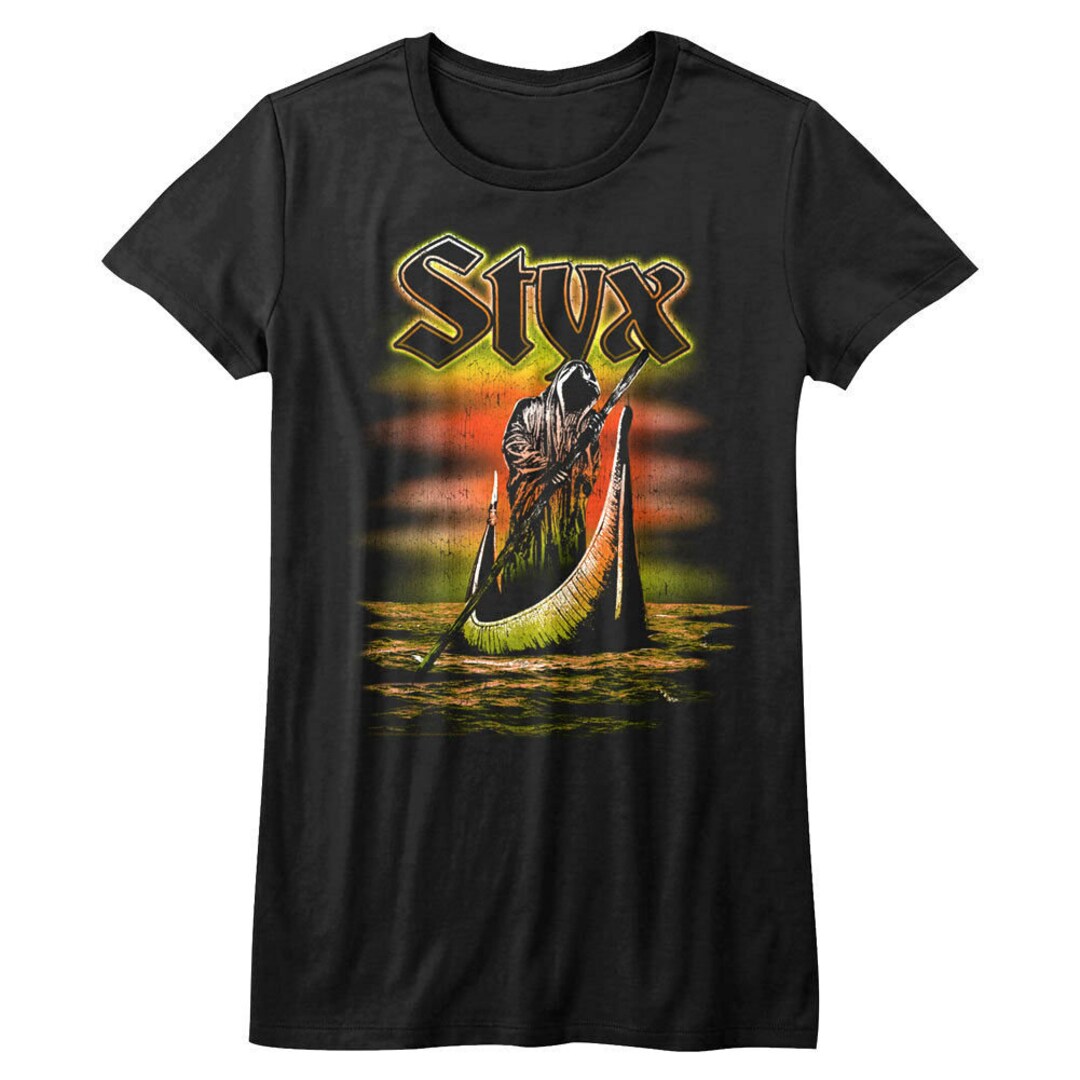 Styx Women's T-shirt Ferryman Grim Reaper Black Graphic Tee 70s Hard ...